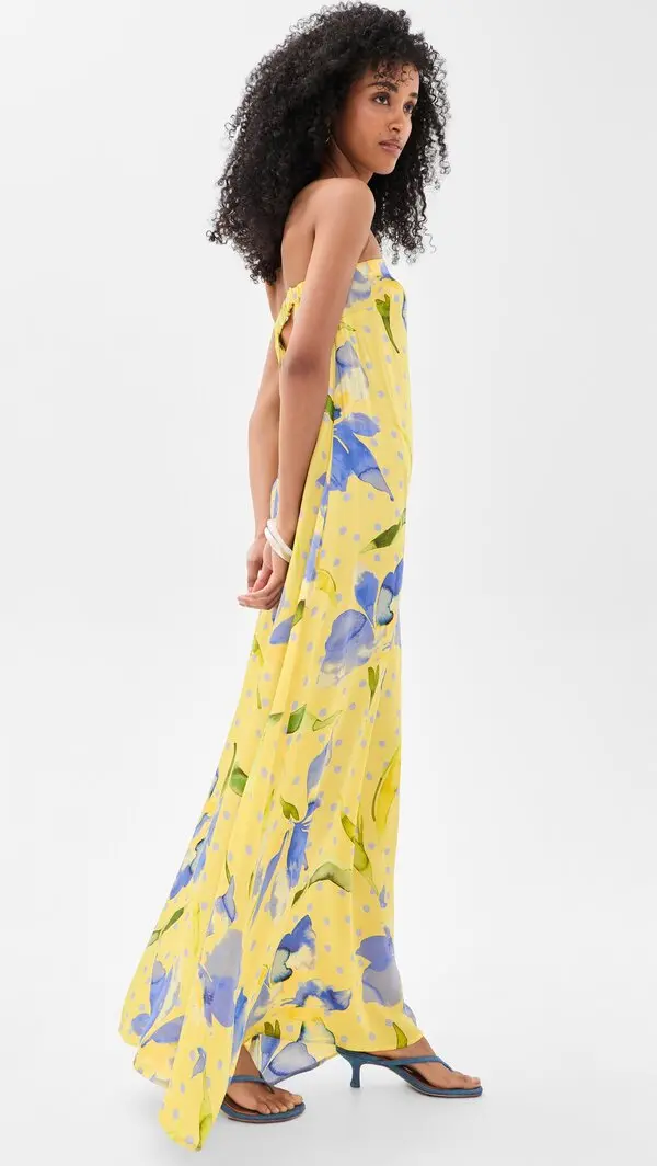 RESA Ophelia Maxi Dress Floral & Polka Dot Print Strapless Gown