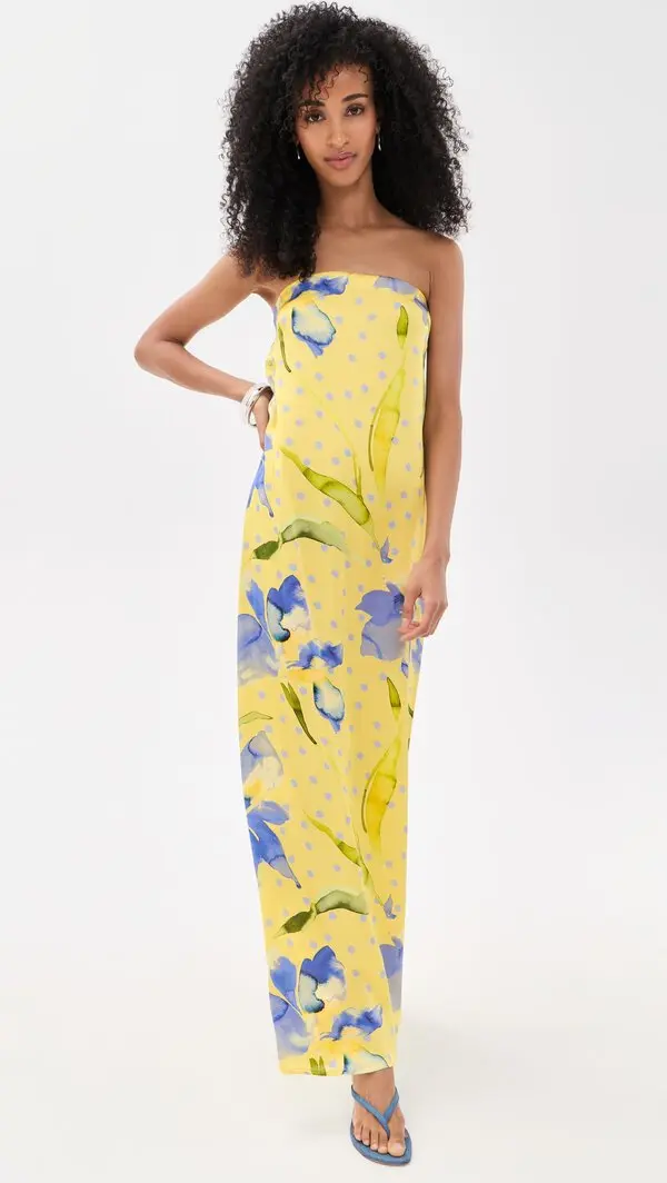 RESA Ophelia Maxi Dress Floral & Polka Dot Print Strapless Gown
