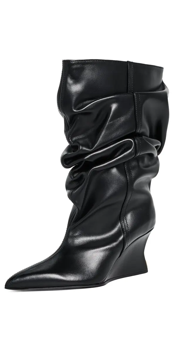 Balmain Calfskin Ankle Wedge Boots - Noir