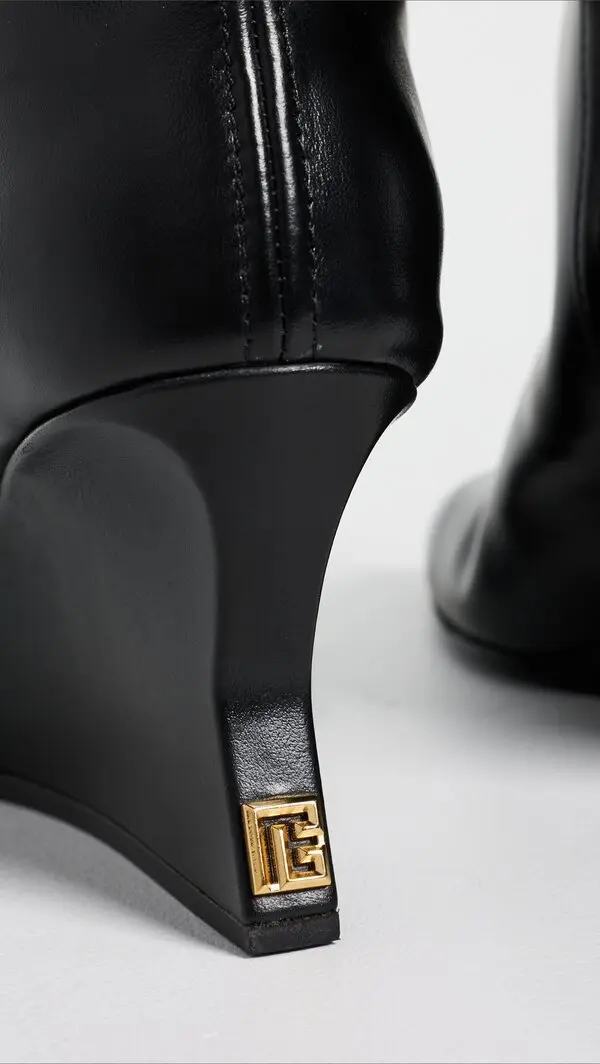 Balmain Calfskin Ankle Wedge Boots