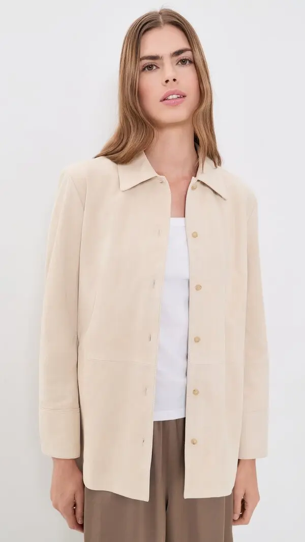Vince Suede Paneled Button Down Shirt