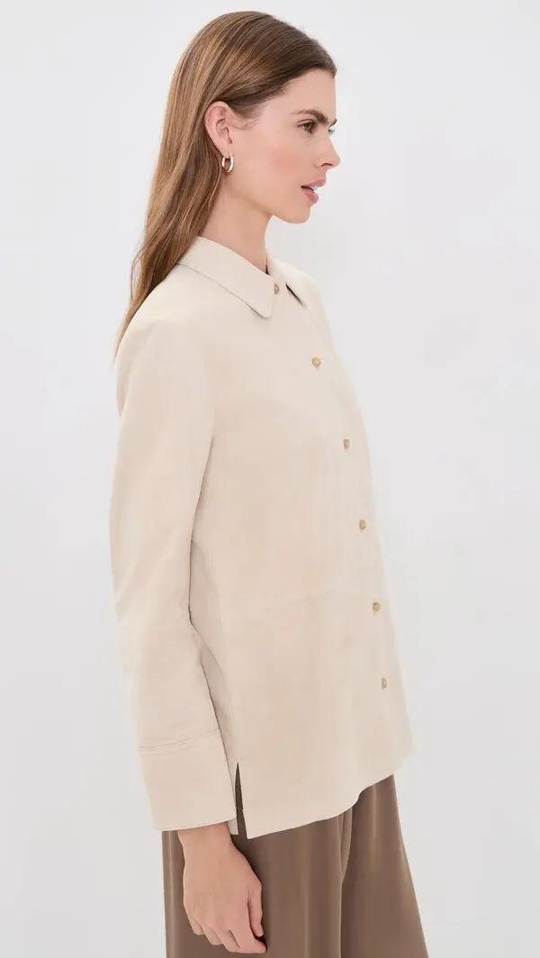 Vince Suede Paneled Button Down Shirt