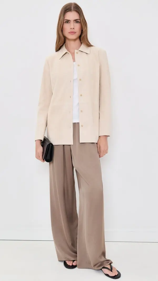Vince Suede Paneled Button Down Shirt