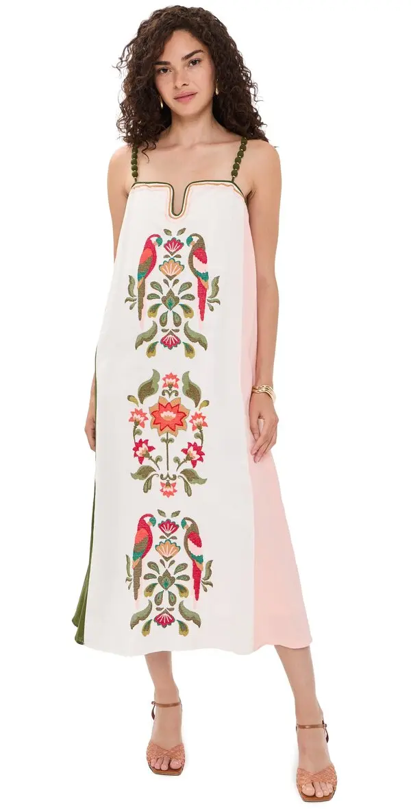 Farm Rio Cross Stitch Embroidered Maxi Dress - Multi