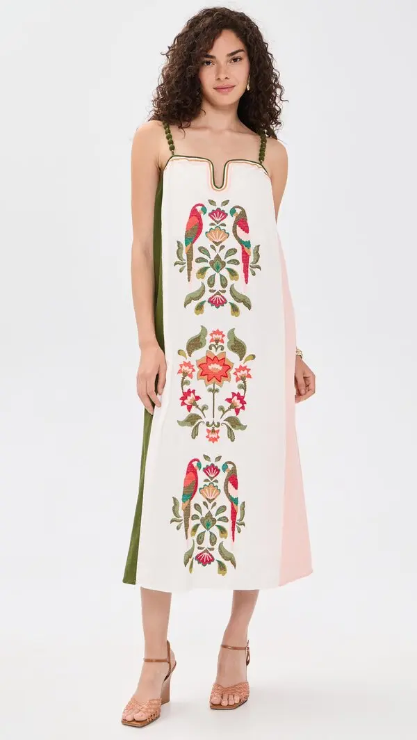 Farm Rio Cross Stitch Embroidered Maxi Dress