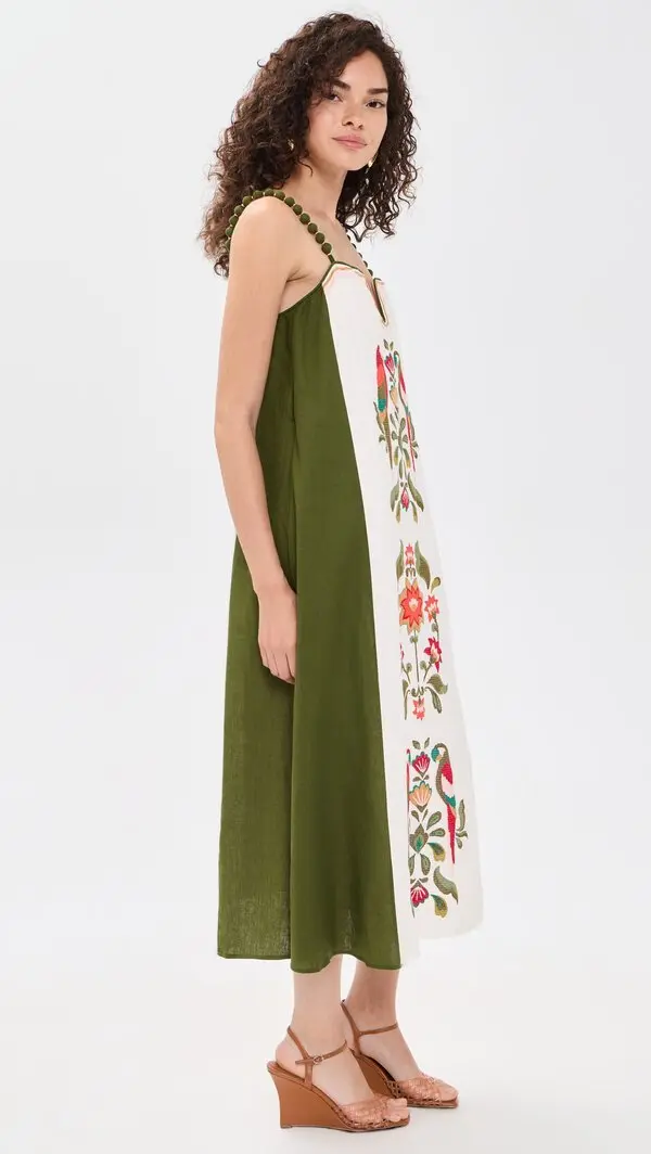 Farm Rio Cross Stitch Embroidered Maxi Dress