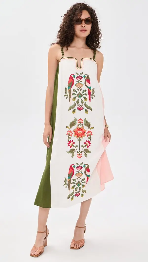 Farm Rio Cross Stitch Embroidered Maxi Dress