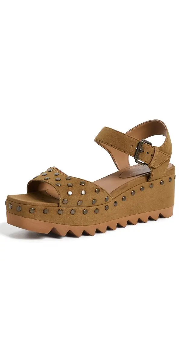 Stella McCartney Elyse Studded Faux Suede Platform Sandals - Brandy