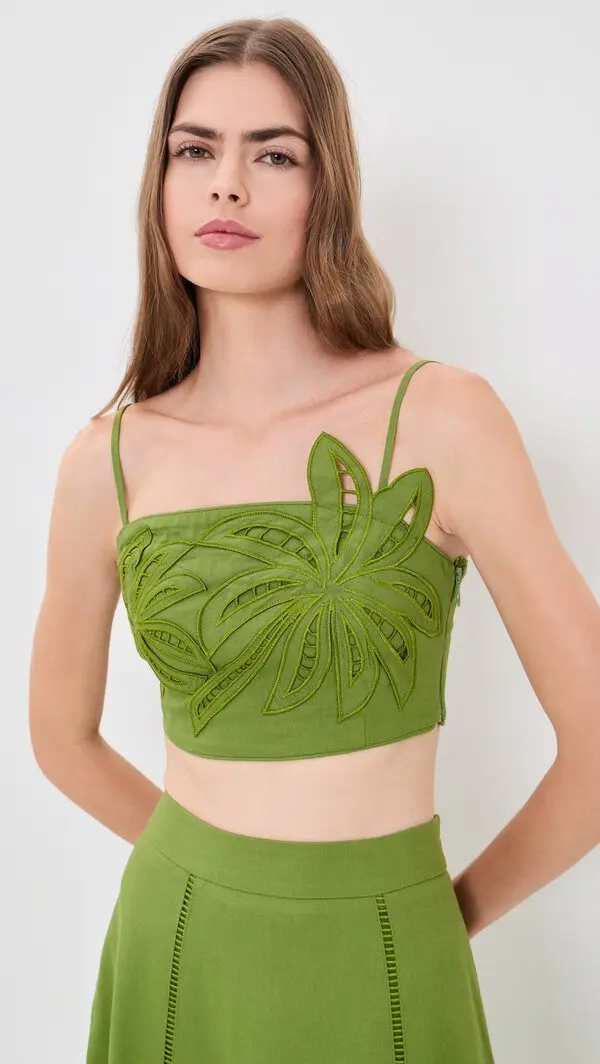 English Factory Palm Tree Embroidered Linen Blend Top
