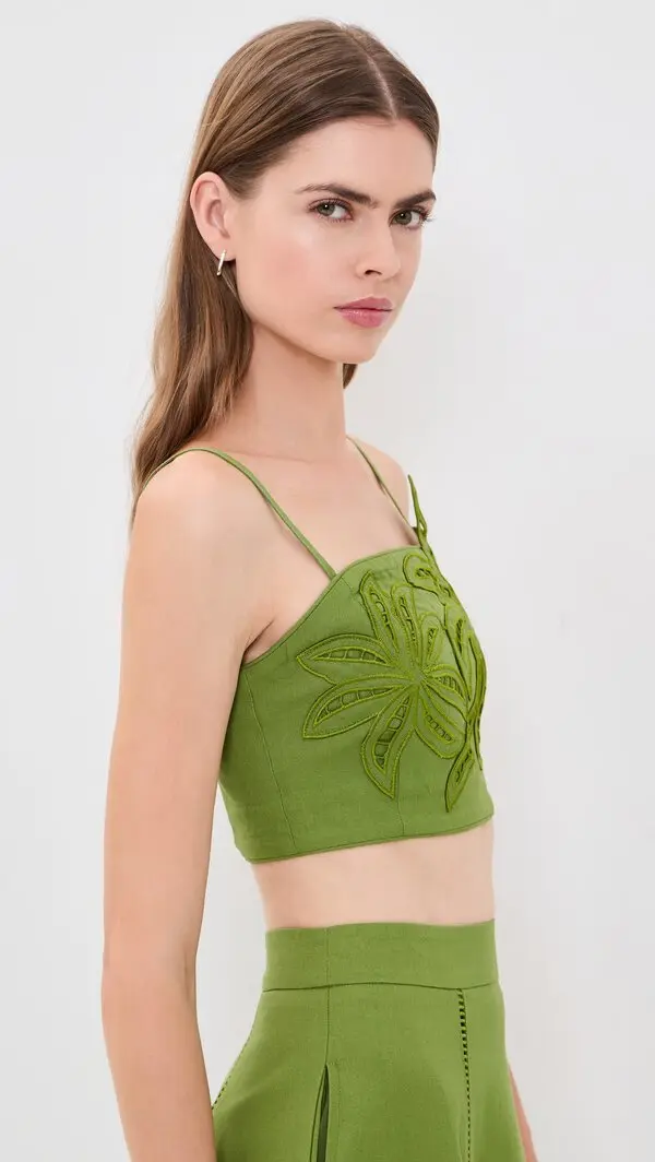 English Factory Palm Tree Embroidered Linen Blend Top