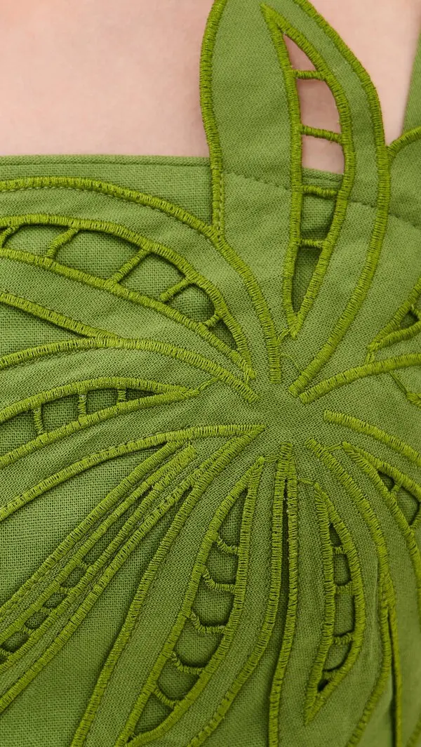 English Factory Palm Tree Embroidered Linen Blend Top