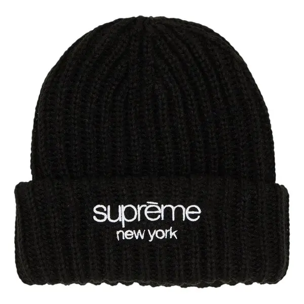Supreme Classic Logo Chunky Ribbed Beanie - Black