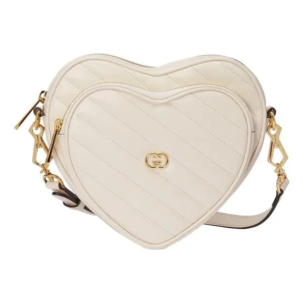 Gucci Interlocking G Mini Heart Shoulder Bag - White