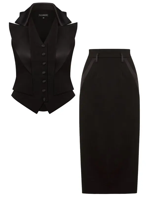 TIA DORRAINE Single-breasted Waistcoat & Skirt Set - Black