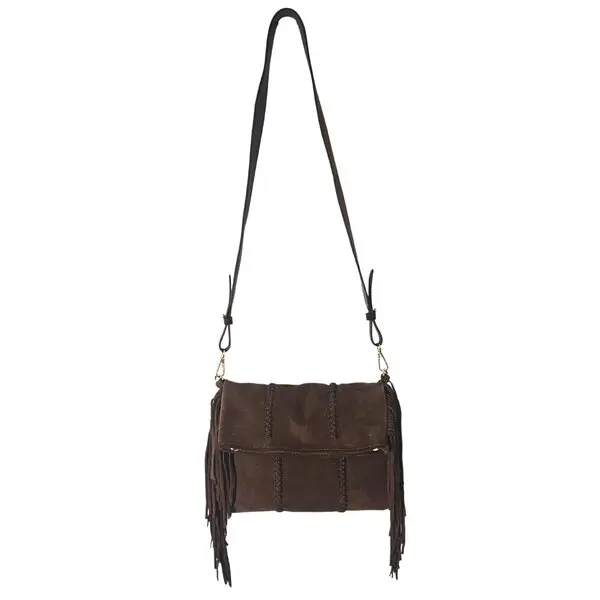 Carlos Falchi Fringe Suede Clutch & Messenger Bag Coffee - Brown