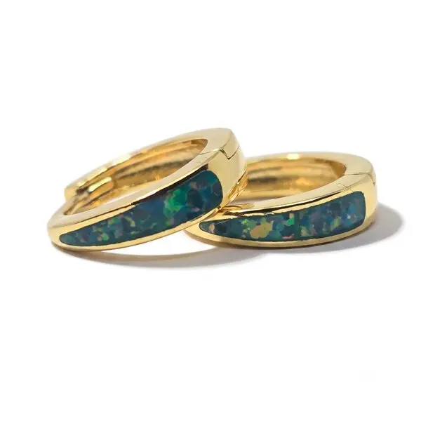 HARFI Forest Opal Tapered Gold Plated Huggie Hoop Earrings - Green