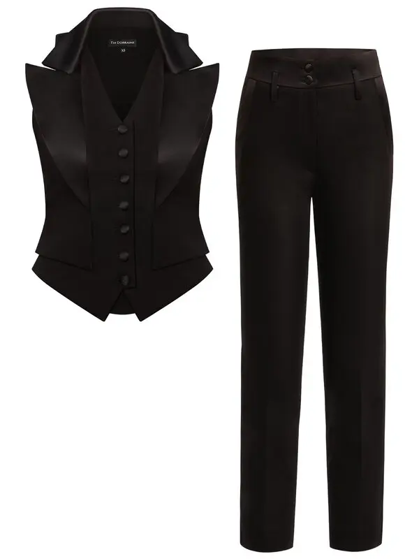 TIA DORRAINE Single-breasted Waistcoat & Tailored Trousers Set - Black