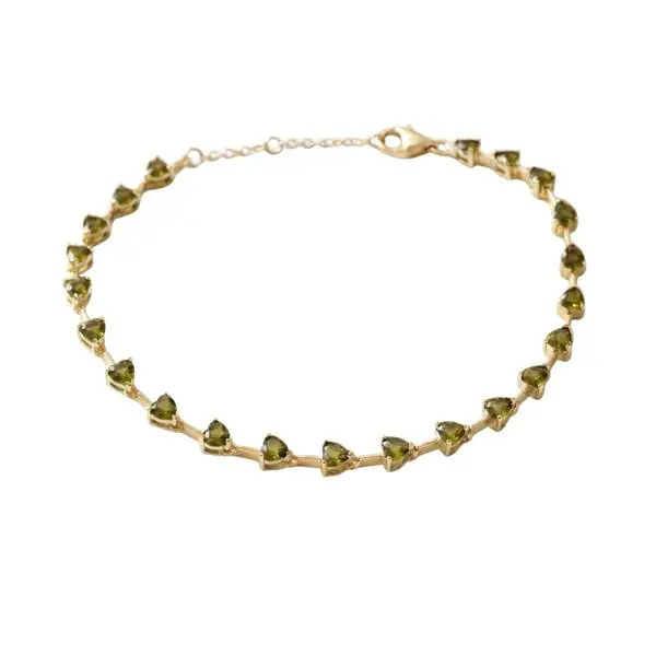 HARFI Peridot August Birthstone Heart Tennis Plated Bracelet - Gold
