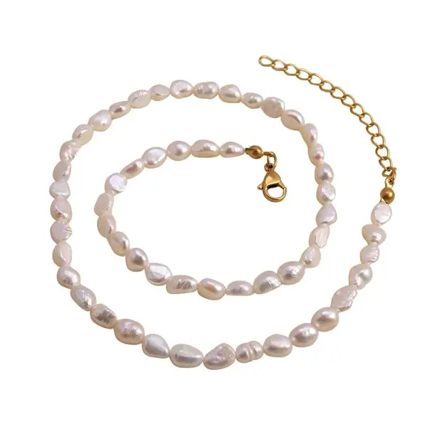 HARFI Gold Plated Natural Freshwater Pearl Choker Necklace - White