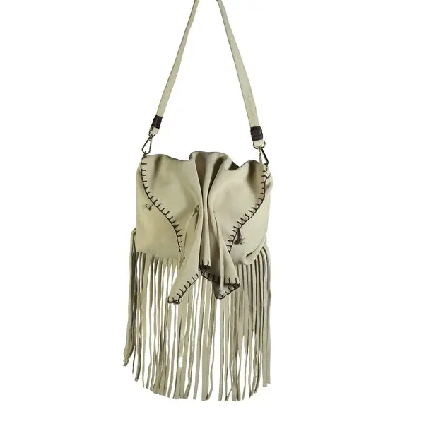 Carlos Falchi Neutrals Fringe Butterfly Suede Bag Sand - Black