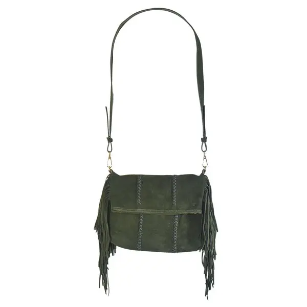 Carlos Falchi Fringe Suede Clutch & Messenger Bag Olive - Green