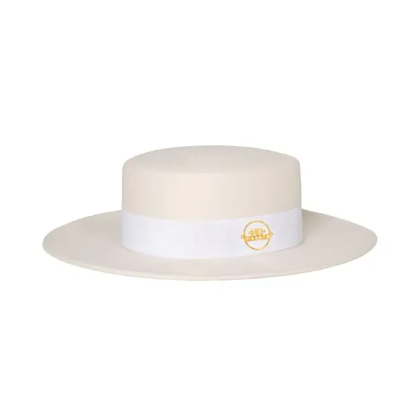 GIODORO Neutrals / Gidoa White Felt Canotier Hat - Brown