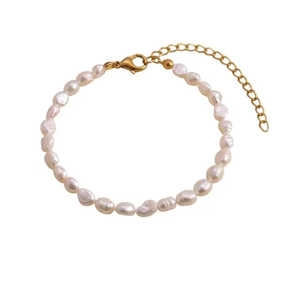 HARFI Gold Plated Natural Freshwater Pearl Bracelet - White