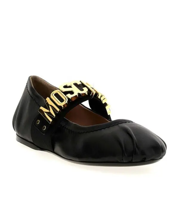 Moschino Lettering Leather Ballerina Flats