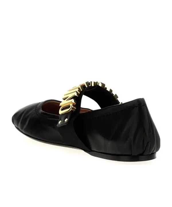 Moschino Lettering Leather Ballerina Flats