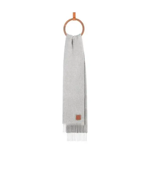 Loewe Logo Patch Fringed Scarf - Light Gray