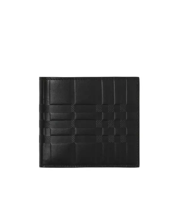 Burberry International Embossed Check Leather Wallet - Black