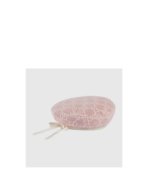 Gucci Gg Embroidered Crochet Cotton Beret