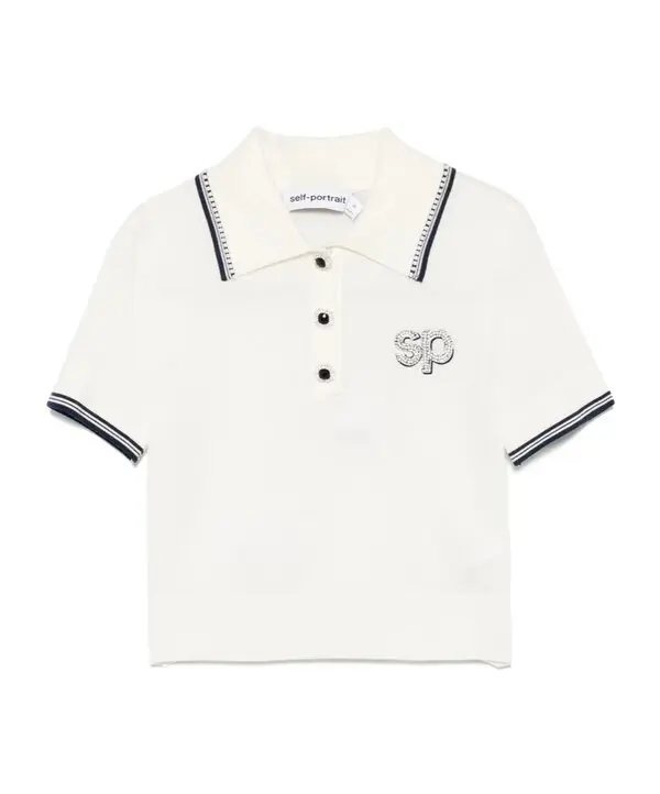SELF-PORTRAIT Knit Sp Polo Top - Cream
