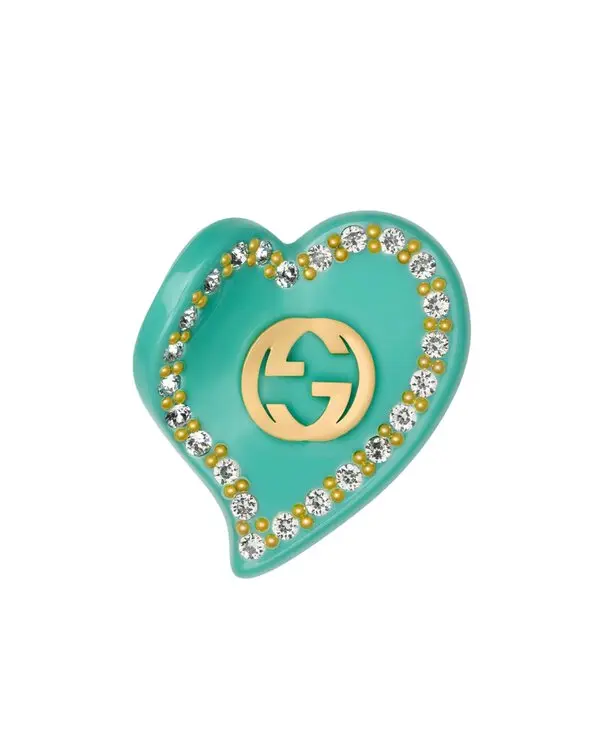 Gucci Interlocking G Heart-shape Hair Clip - Green
