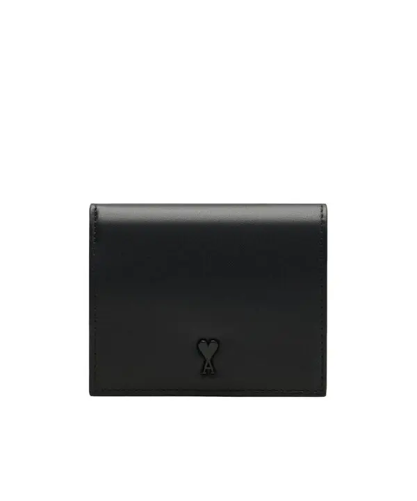 AMI Paris De Coeur Bi-fold Leather Wallet - Black