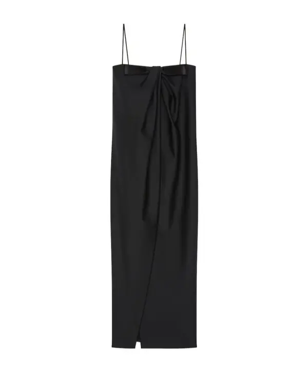 Givenchy Sliced Long Dress In Wool And Mohair With Bow - Black