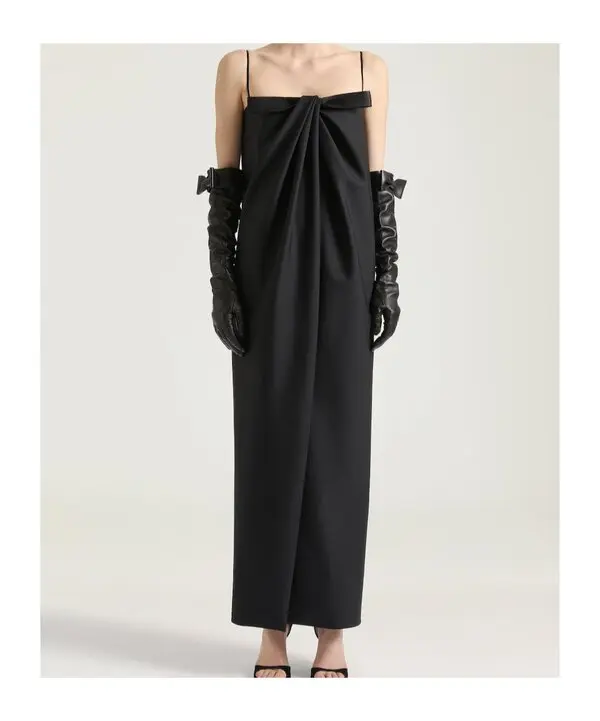 Givenchy Sliced Long Dress In Wool And Mohair With Bow