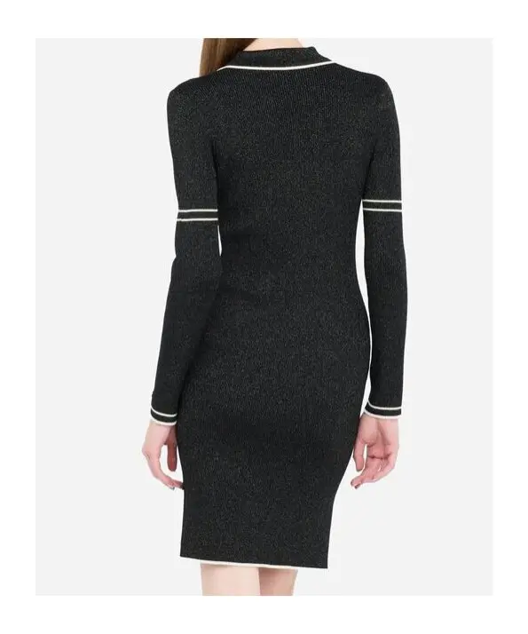 Liu Jo Ribbed Knit Polo Collar Zip Dress With Striped Sleeves