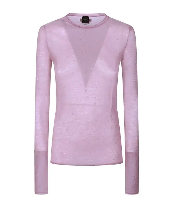 Pinko Long-sleeved Knitted Sheer T-shirt - Pink