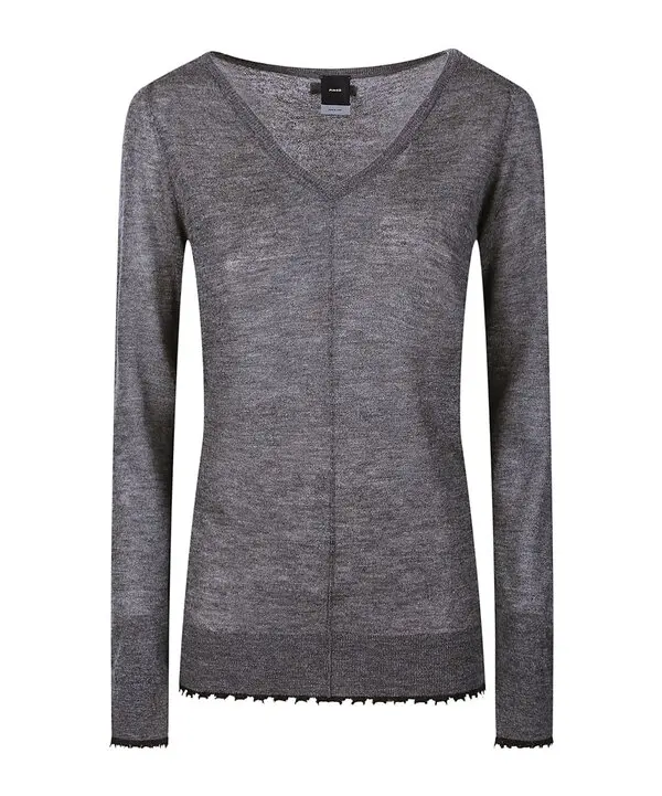 Pinko V-neck Frayededge Sweater - Black