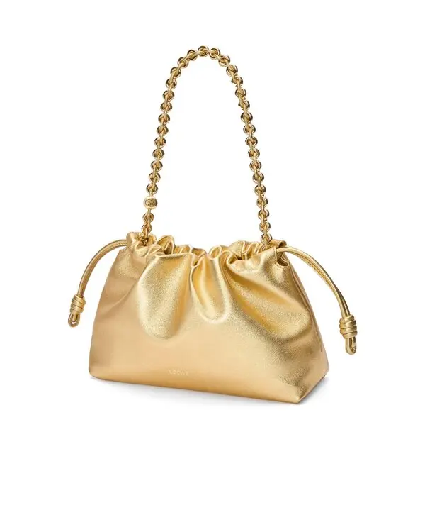 Loewe Medium Flamenco Knotted Chain Shoulder Bag In Laminated Lambskin - Golden