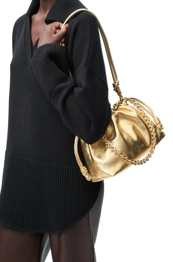 Loewe Medium Flamenco Knotted Chain Shoulder Bag In Laminated Lambskin - Golden