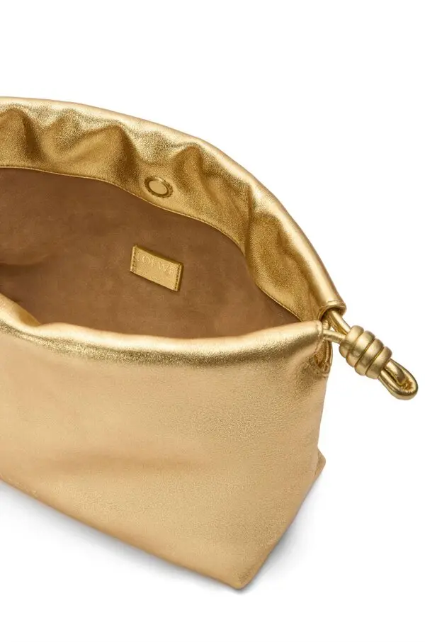 Loewe Medium Flamenco Knotted Chain Shoulder Bag In Laminated Lambskin - Golden
