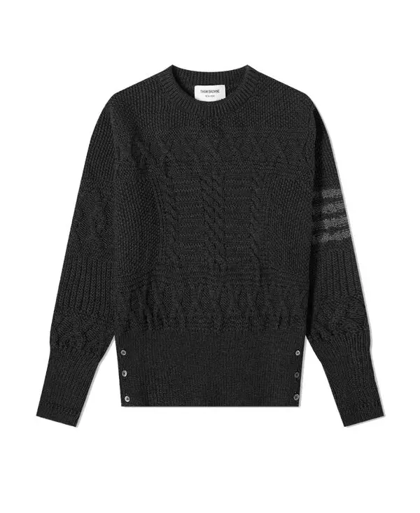 Thom Browne Aran Cable Tonal 4-bar Jumper - Dark Gray