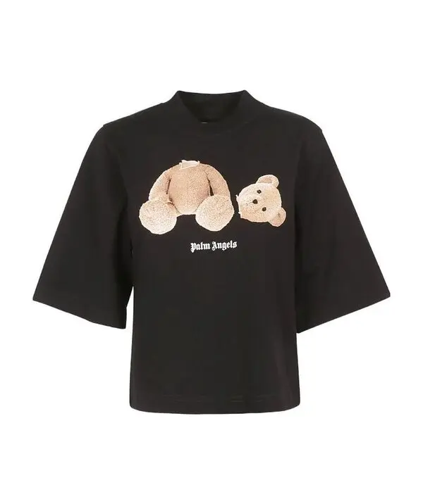 Palm Angels Bear Print Cropped T-shirt - Black