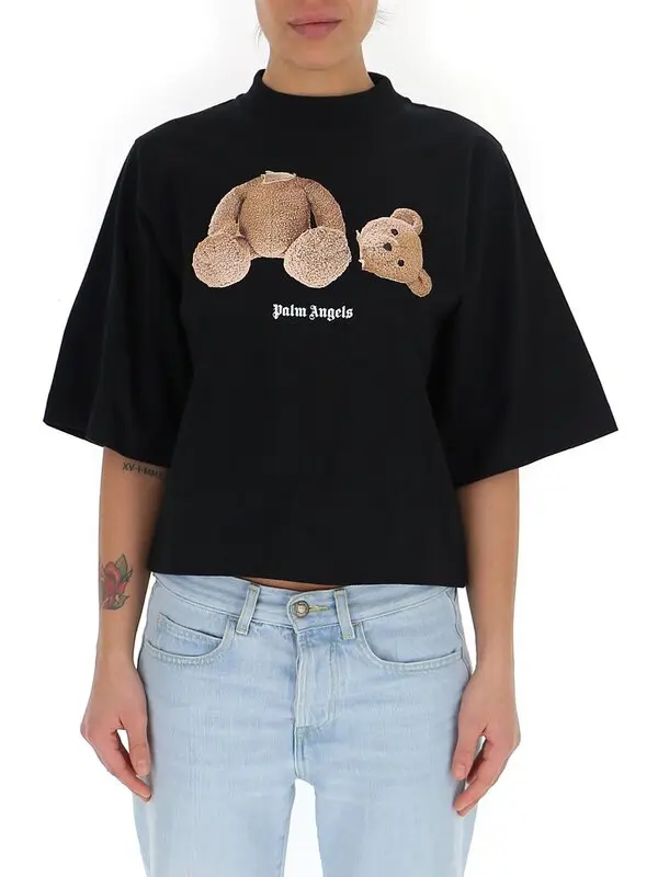 Palm Angels Bear Print Cropped T-shirt