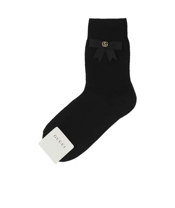 Gucci Gg-embellished Bow Socks - Black