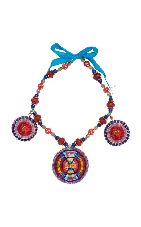 MAHNAZ COLLECTION Brass And Glass Bead Necklace Elias Jade Not Afraid - Multi