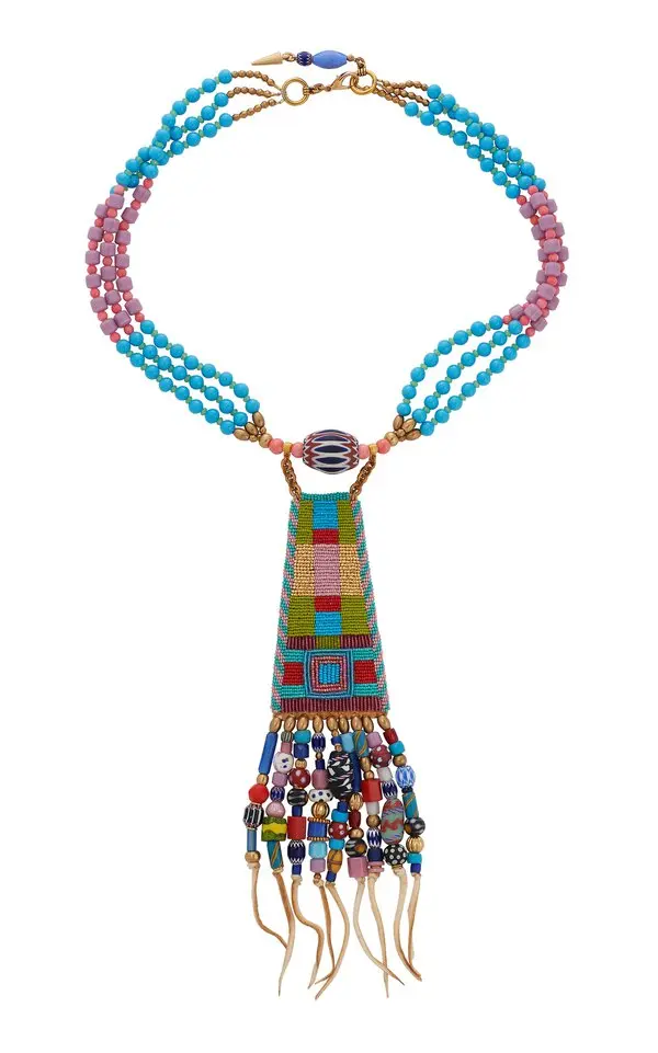 MAHNAZ COLLECTION Elias Jade Not Afraid Smoked Deer Hide Beaded Neckpiece - Multi