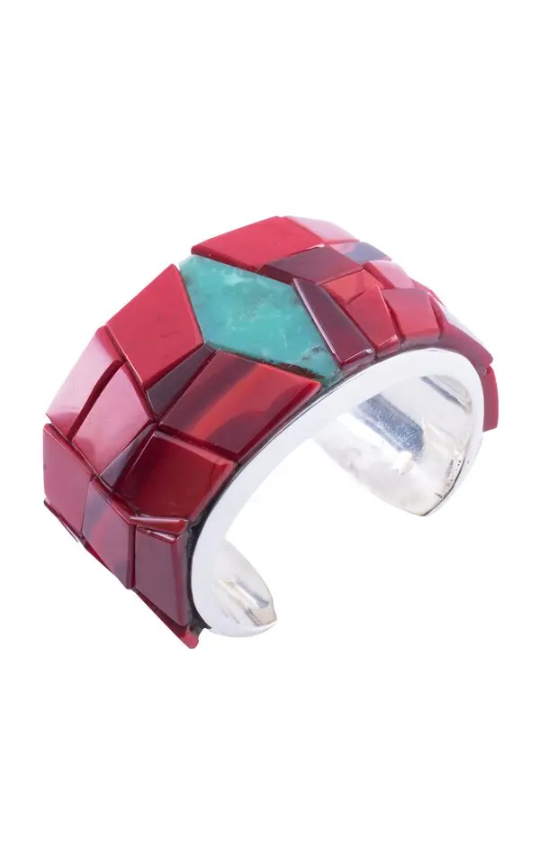 MAHNAZ COLLECTION Rosarita Chrysoprase And Sterling Silver Inlay Bracelet - Multi